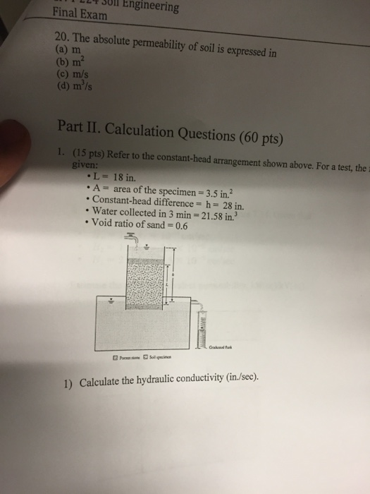 The absolute permeability of soil is expressed in | Chegg.com