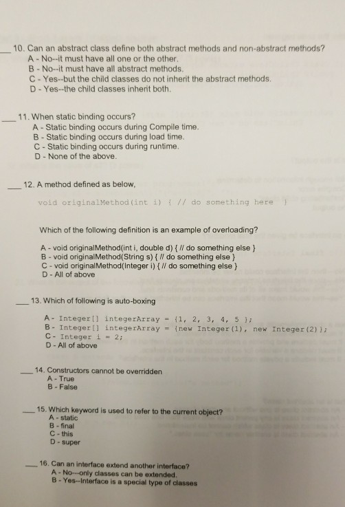 Solved 10. Can an abstract class define both abstract | Chegg.com