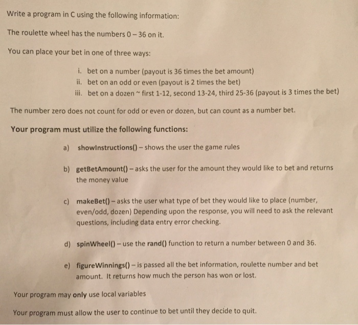 Solved Write a program in C using the following information: | Chegg.com