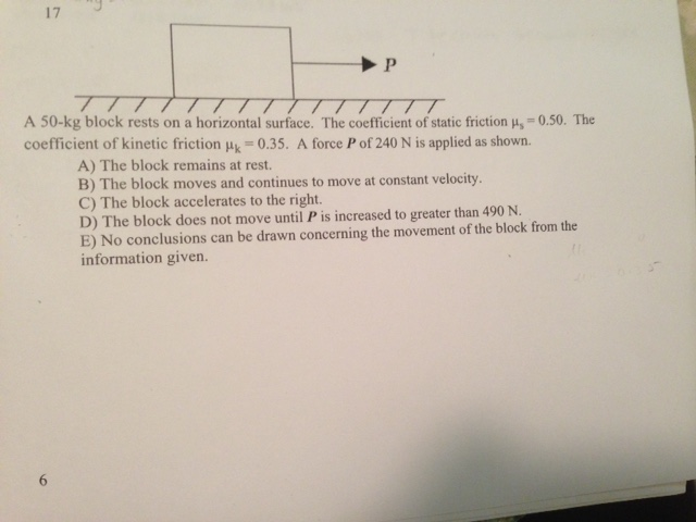 Solved A 50-kg block rests on a horizontal surface. The | Chegg.com