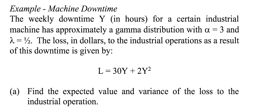 Solved Example - Machine Downtime The weekly downtime Y (in | Chegg.com