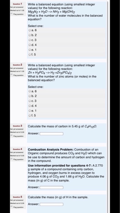 Solved Write a balanced equation (using smallest integer | Chegg.com