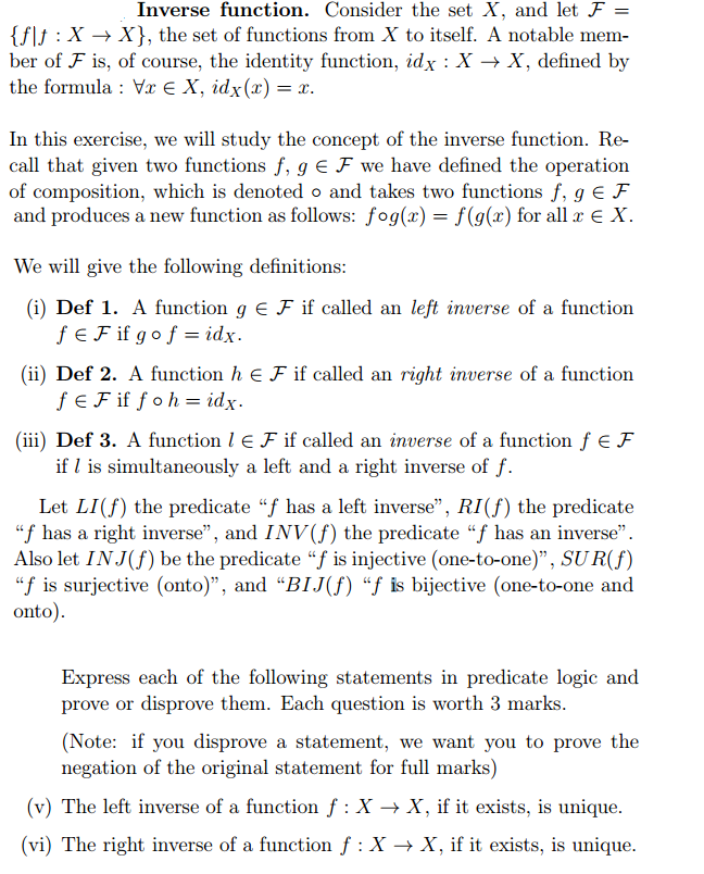 Solved Inverse function Consider the set X, and let F = | Chegg.com