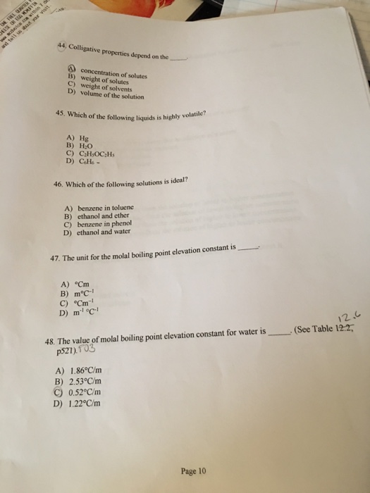 Solved Colligative properties depend on the concentration | Chegg.com