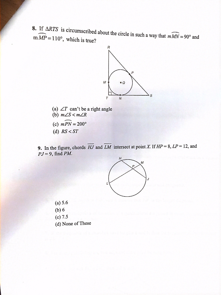 Solved If Delta RTS is circumscribed about the circle in | Chegg.com