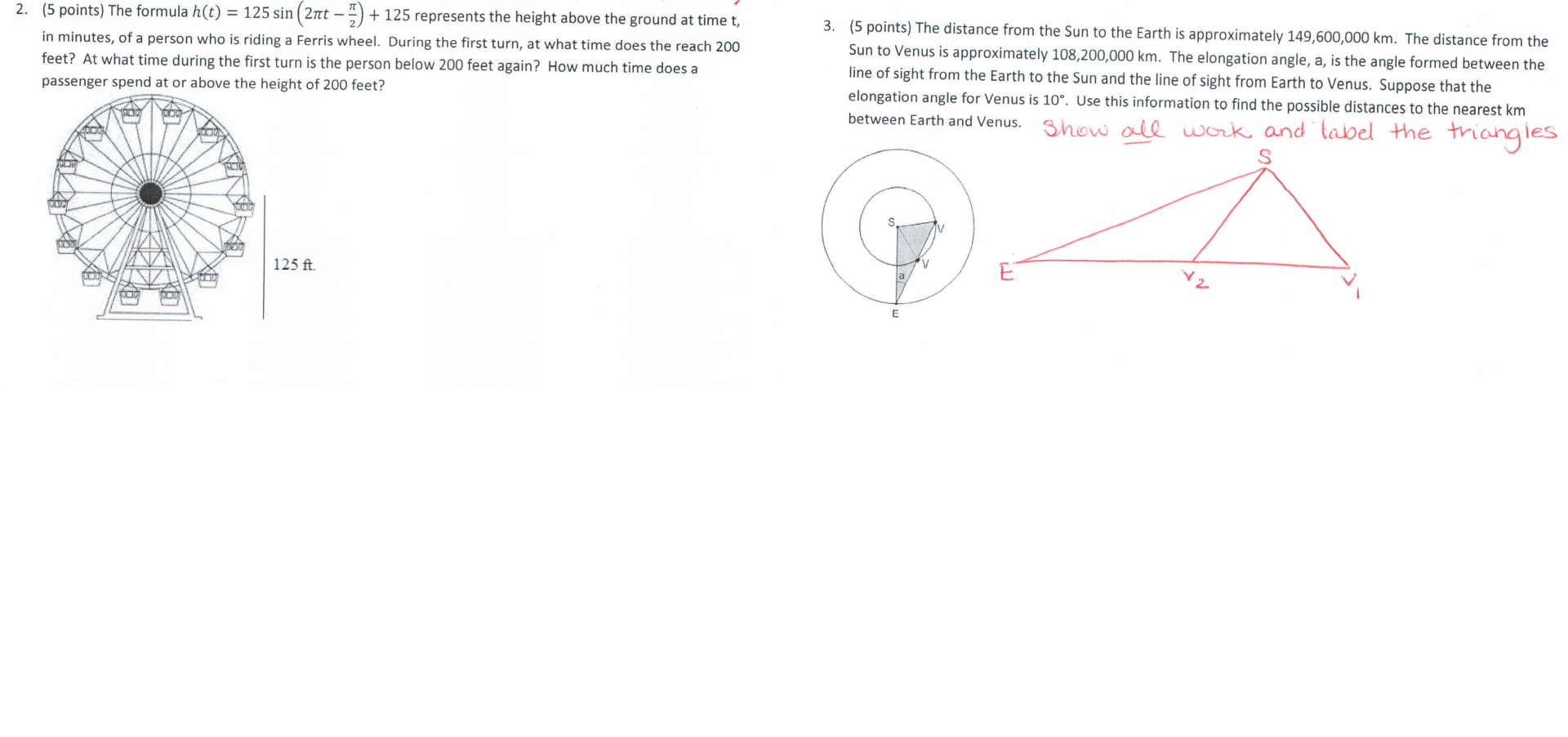 Solved 2. (5 points) The formula h(t) = 125 sin (2pit ? | Chegg.com