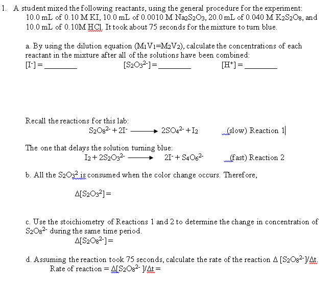 A student mixed the following reactants, using the | Chegg.com