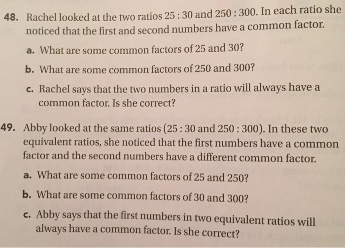 Solved Rachel looked at the two ratios 25:30 and 250 : 300. | Chegg.com