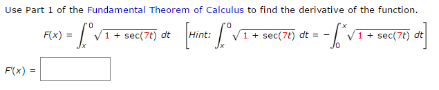 Solved Use Part 1 of the Fundamental Theorem of Calculus to | Chegg.com