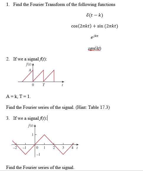 Solved 1. Find the Fourier Transform of the following | Chegg.com