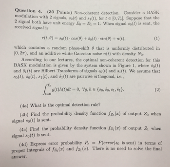 Non - coherent direction Consider a BASK modulation | Chegg.com