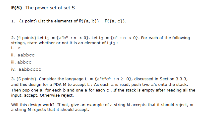 Solved The power set of set S List the elements of P({a, | Chegg.com