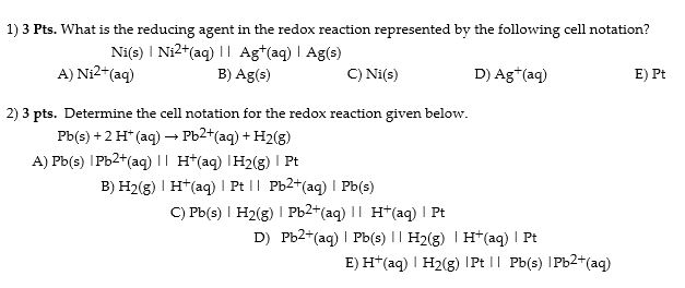 Solved What is the reducing agent in the redox reaction | Chegg.com