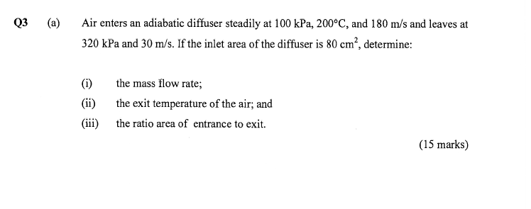 Solved Air enters an adiabatic diffuser steadily at 100 kPa, | Chegg.com