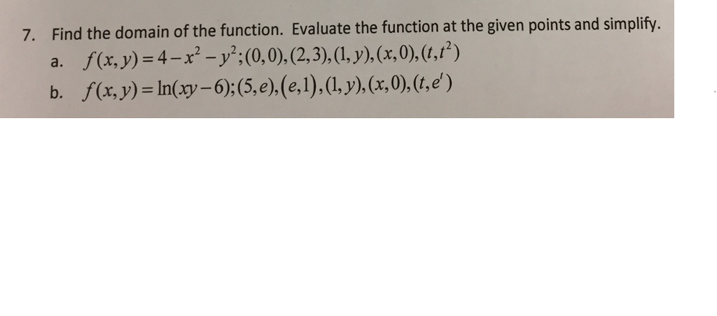 Solved 7. Find the domain of the function. Evaluate the | Chegg.com