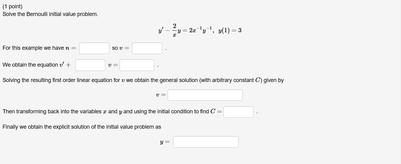 Solved Solve the Bernoulli initial value problem. y'- | Chegg.com