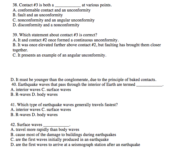 Solved 38. Contact #3 is both a A. conformable contact and | Chegg.com