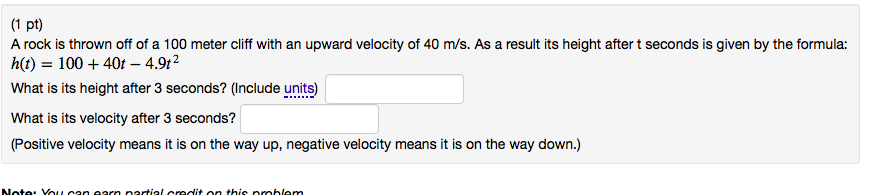 Solved (1 pt) A rock is thrown off of a 100 meter cliff with | Chegg.com