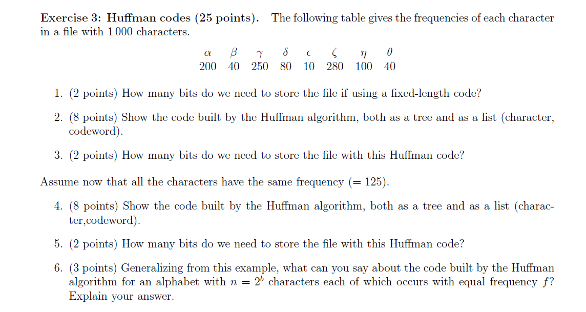 Exercise 3 Huffman Codes 25 Points The Following 
