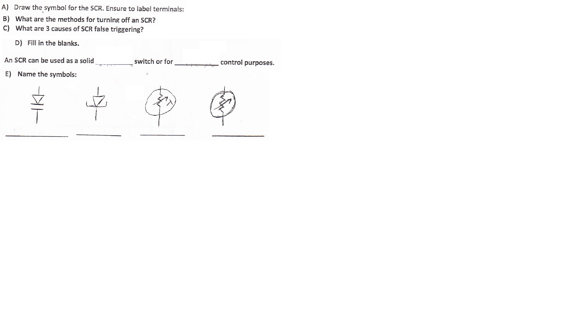 Solved A) Draw the symbol for the SCR. Ensure to label | Chegg.com