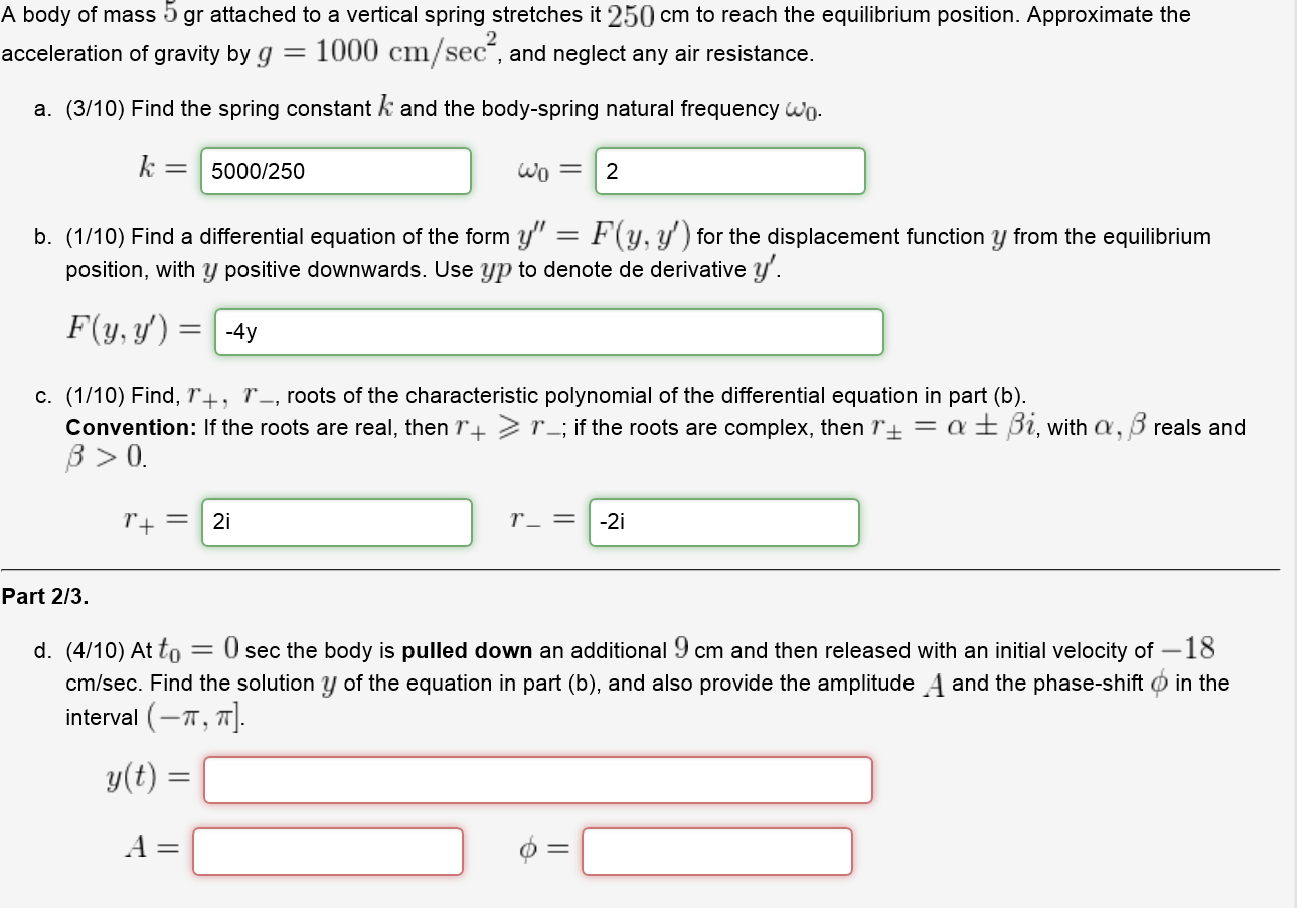Solved A body of mass 5 gr attached to a vertical spring | Chegg.com