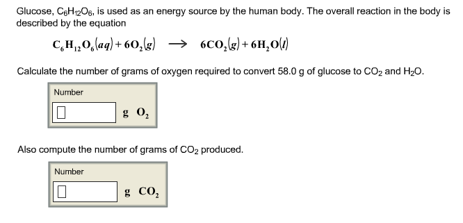 Solved Glucose, C6H12O6, is used as an energy source by the | Chegg.com