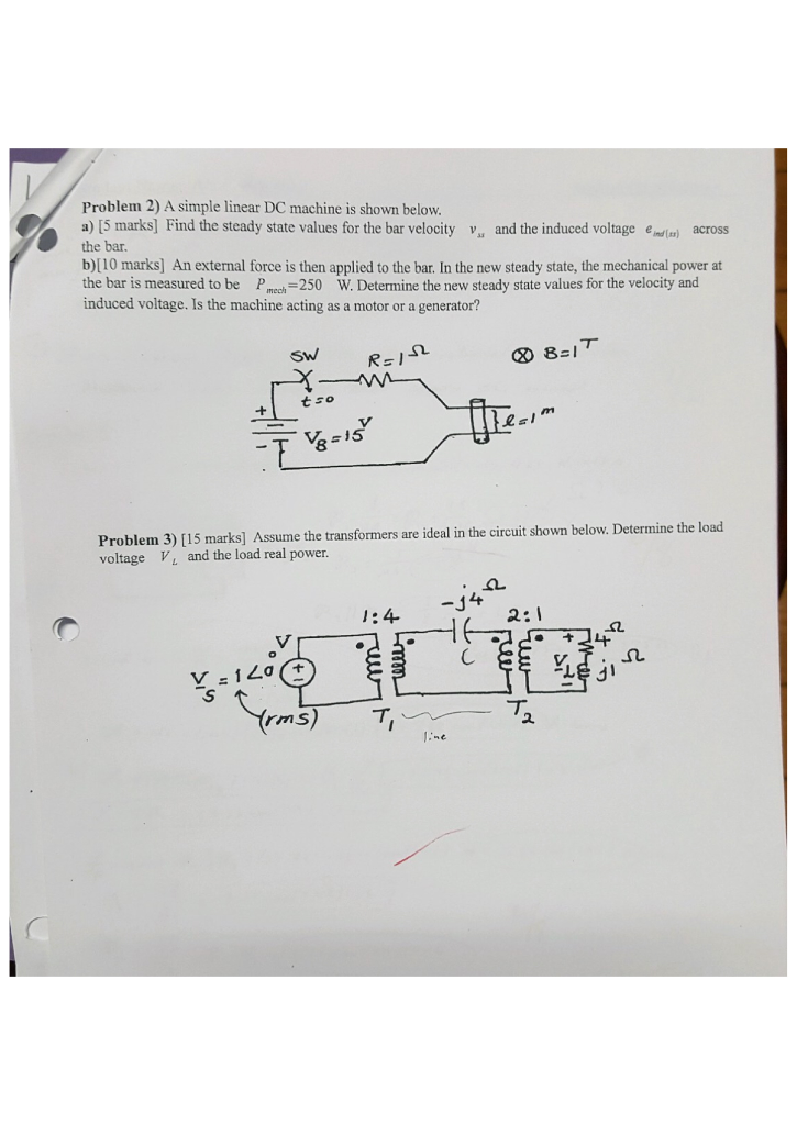 Solved Problem 2) A simple linear DC machine is shown below | Chegg.com