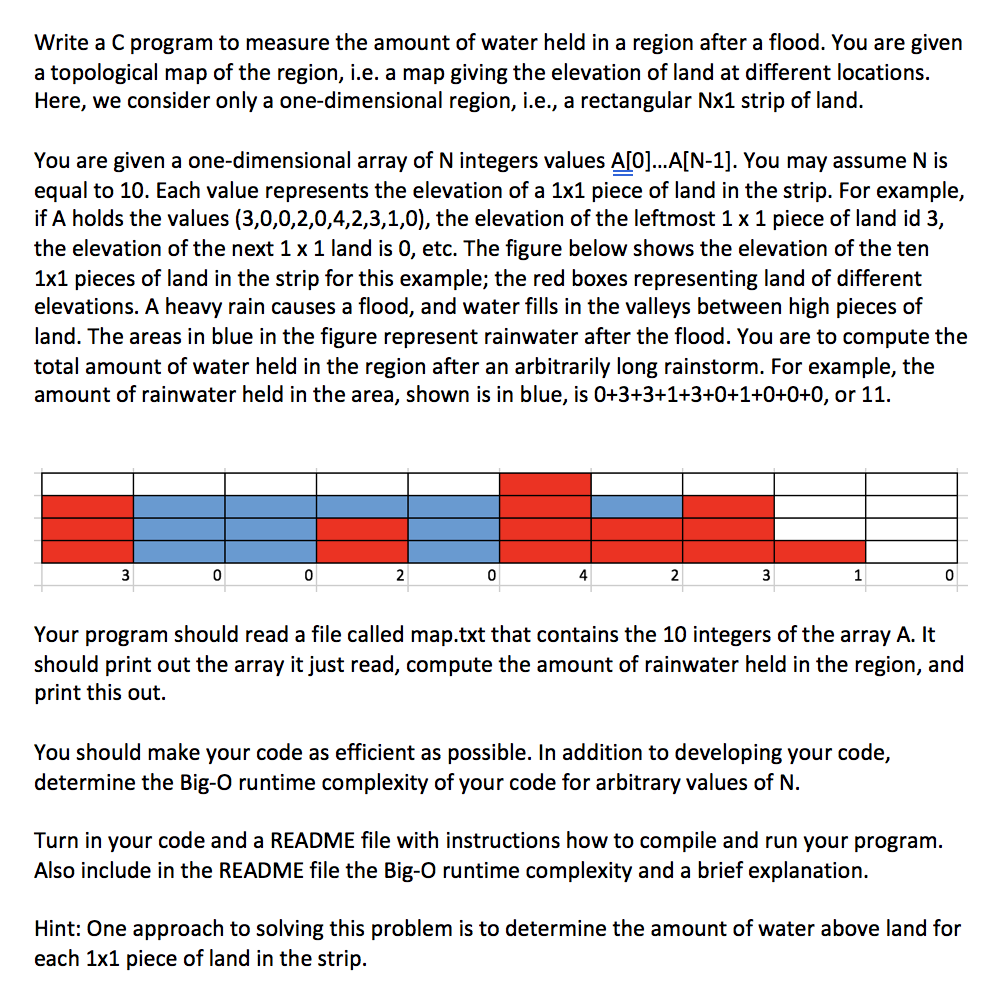 Solved Write a C program to measure the amount of water held | Chegg.com
