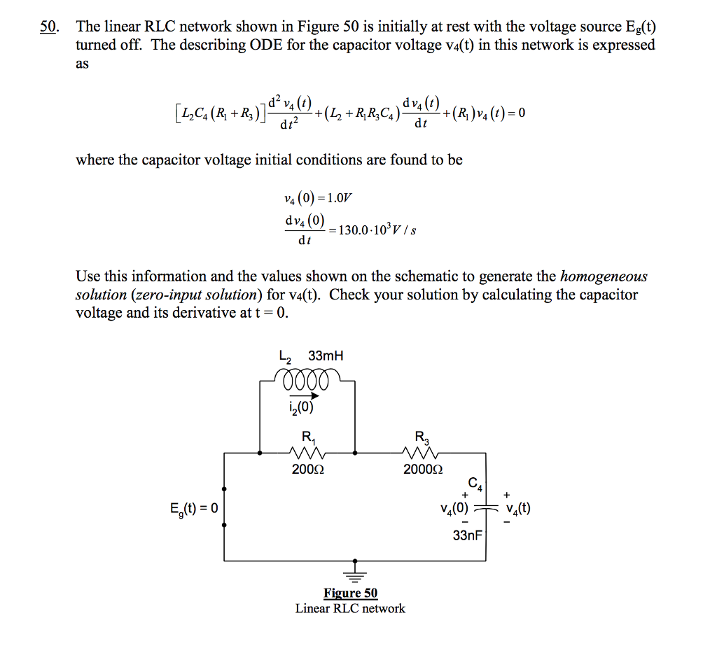 Solved The linear RLC network shown in Figure 50 is | Chegg.com