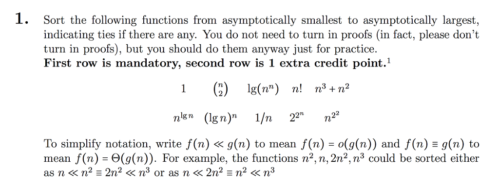 Solved Sort the following functions from asymptotically | Chegg.com