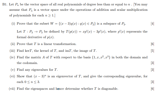 Solved B1. Let P be the vector space of all real polynomials | Chegg.com