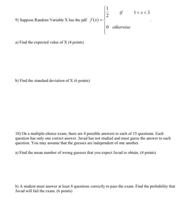 Solved Suppose Random Variable X Has The Pdf F X {1 2 If