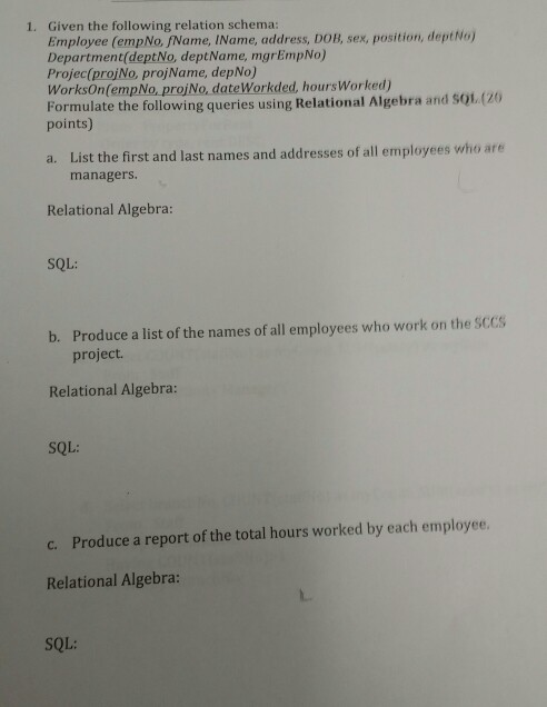 Solved Given The Following Relation Schema Employee Empno 9142