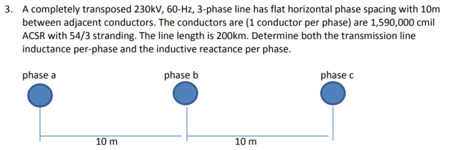 Solved A completely transposed 230kV 60-Hz, 3-phase line has | Chegg.com