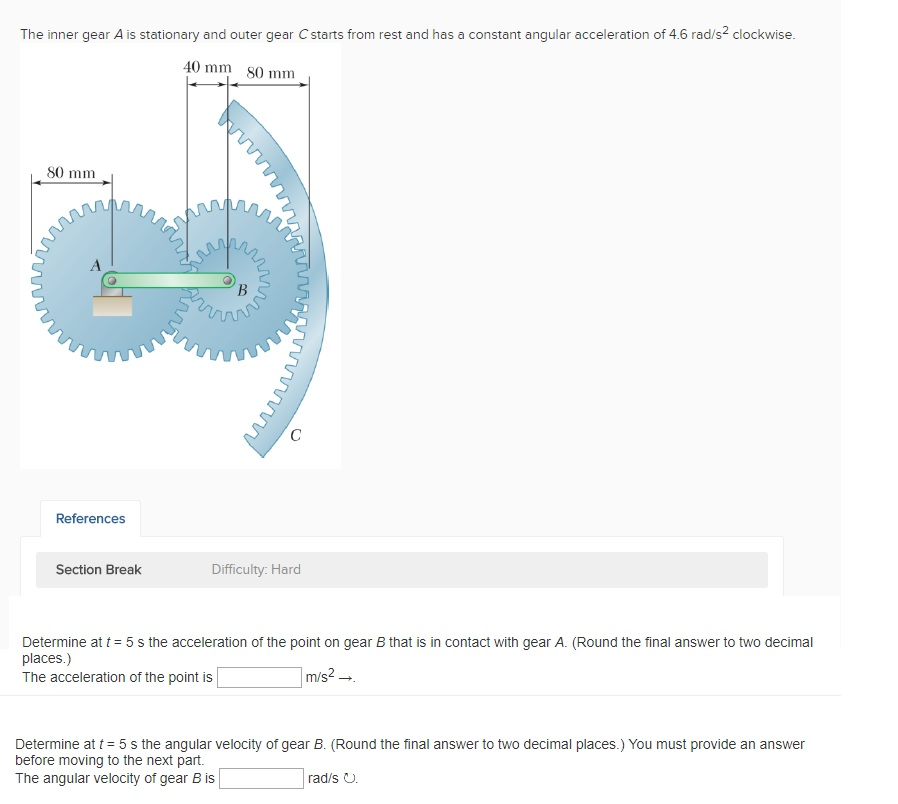 Solved The inner gear A is stationary and outer gear Cstarts | Chegg.com