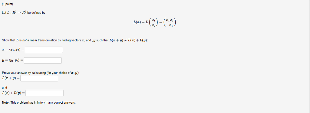 Solved 1 point) Let L R2R2 be defined by C1T2 L(z) = L r2 -? | Chegg.com