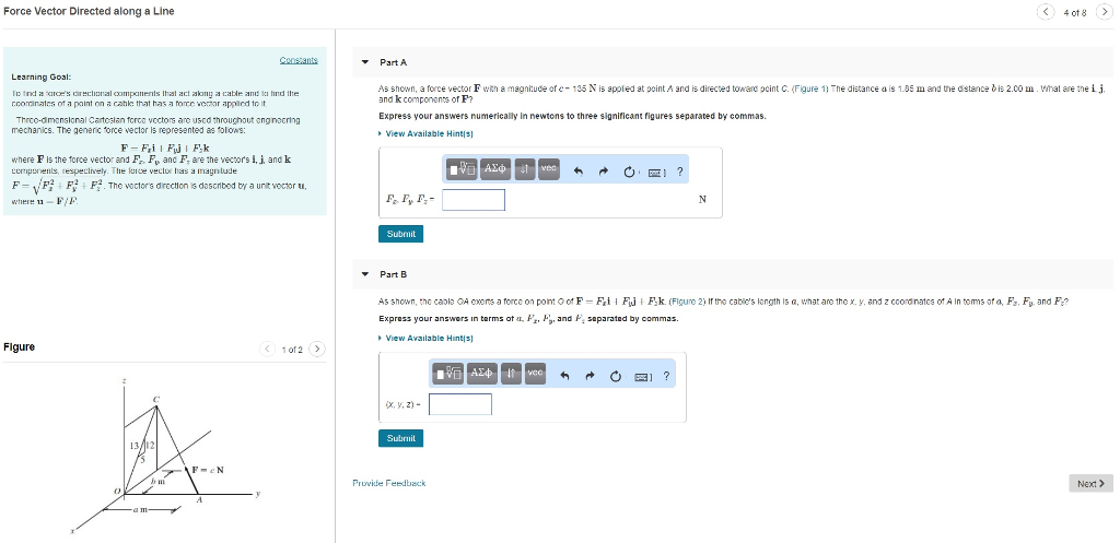 Solved Force Vector Directed along a Line Part A Learning | Chegg.com