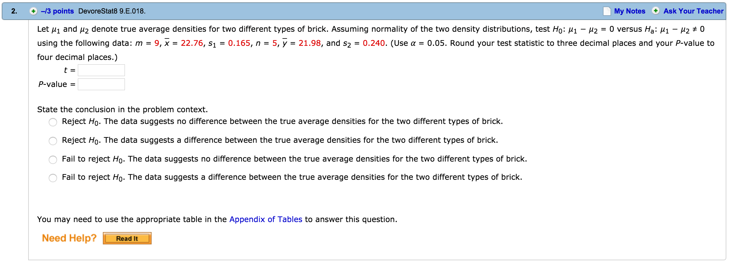 Solved Let mu_1 and mu_2 denote true average densities for | Chegg.com