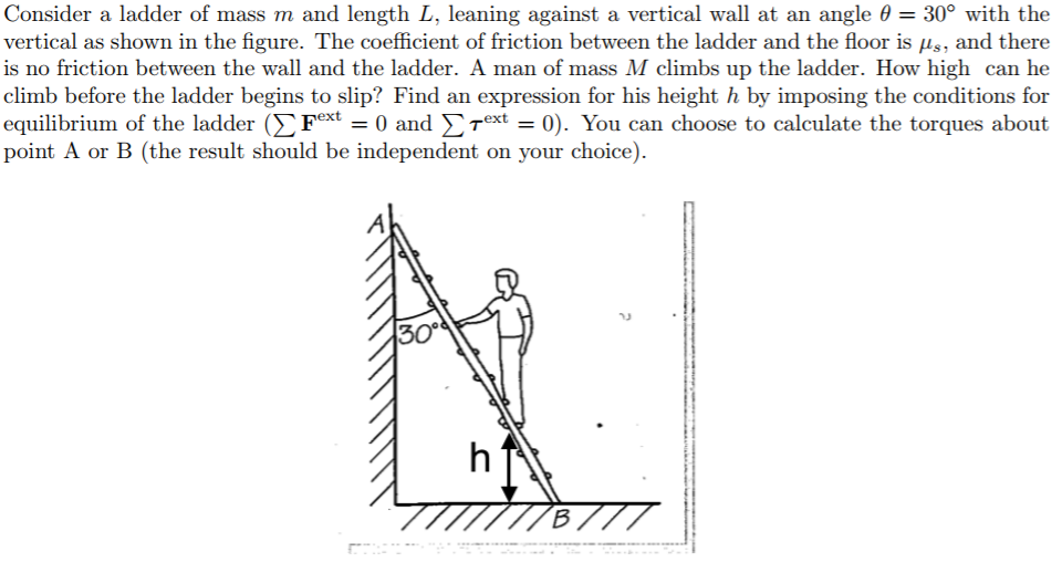 Solved Consider a ladder of mass m and length L, leaning | Chegg.com