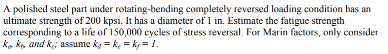 Solved A polished steel part under rotating-bending | Chegg.com