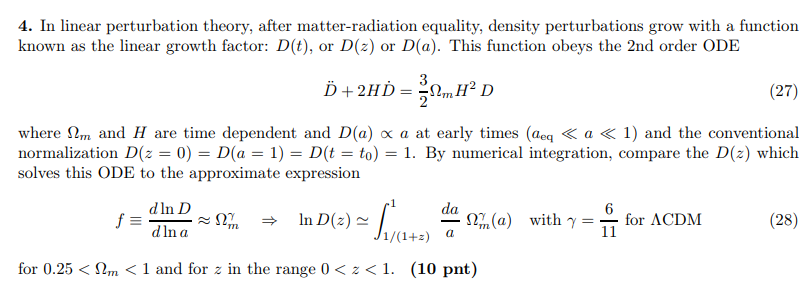 4. In linear perturbation theory, after | Chegg.com