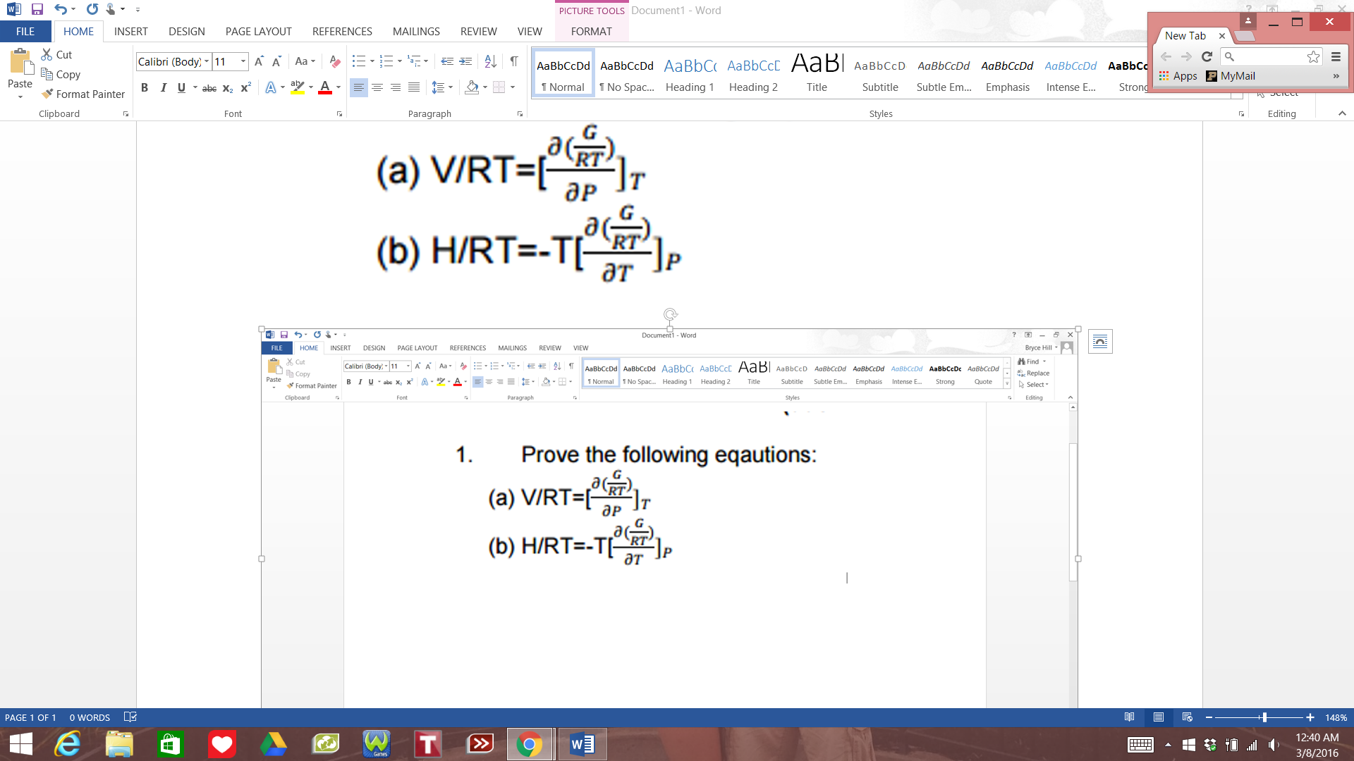 Solved Prove the following equation V/RT = H/RT = -t | Chegg.com