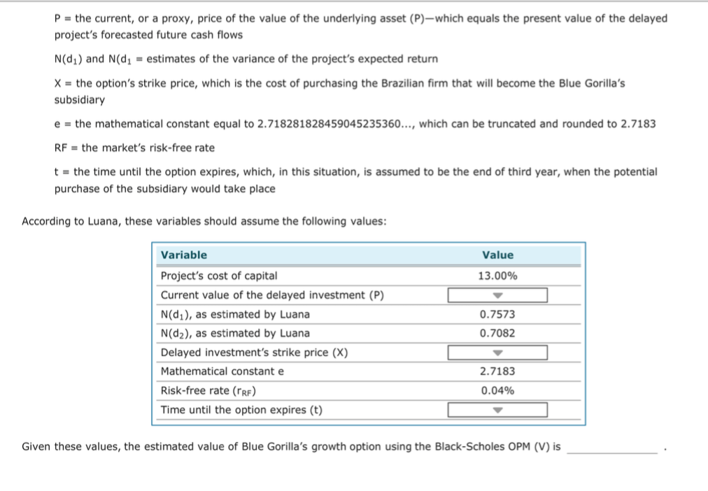 Solved 6. Valuing the growth option with the Black-Scholes | Chegg.com