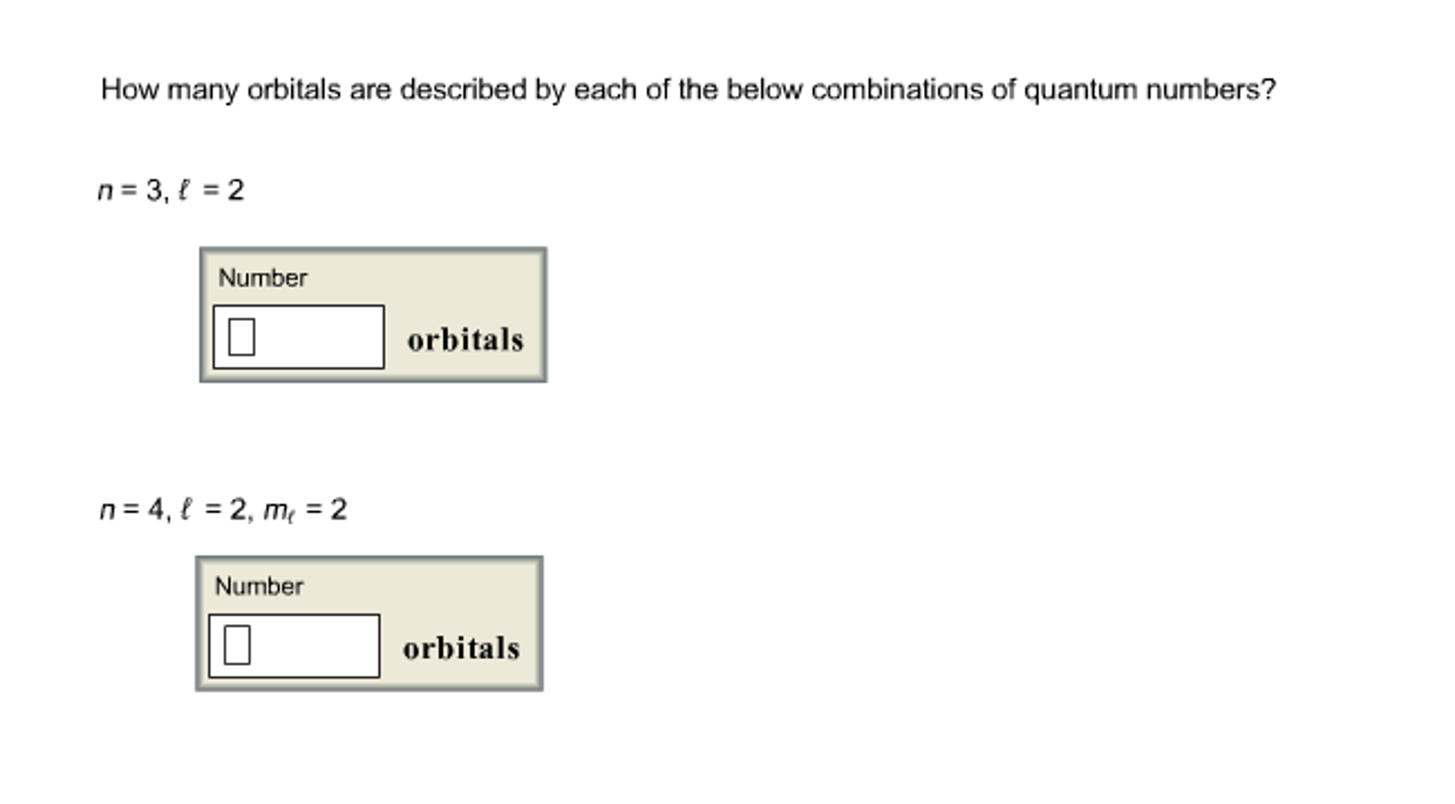 Solved How many orbitals are described by each of the below | Chegg.com
