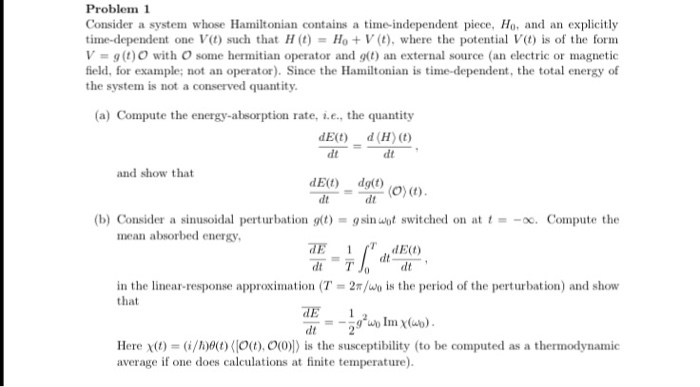Solved Consider a system whose Hamiltonian contains a | Chegg.com