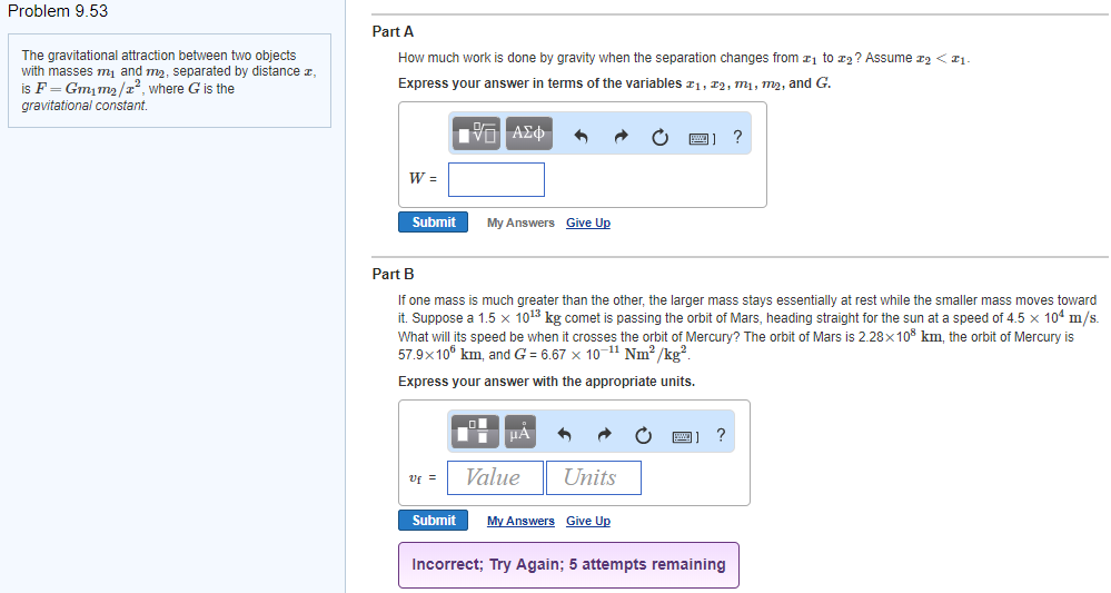 Solved Problem 9 53 At The Gravitational Attraction Between