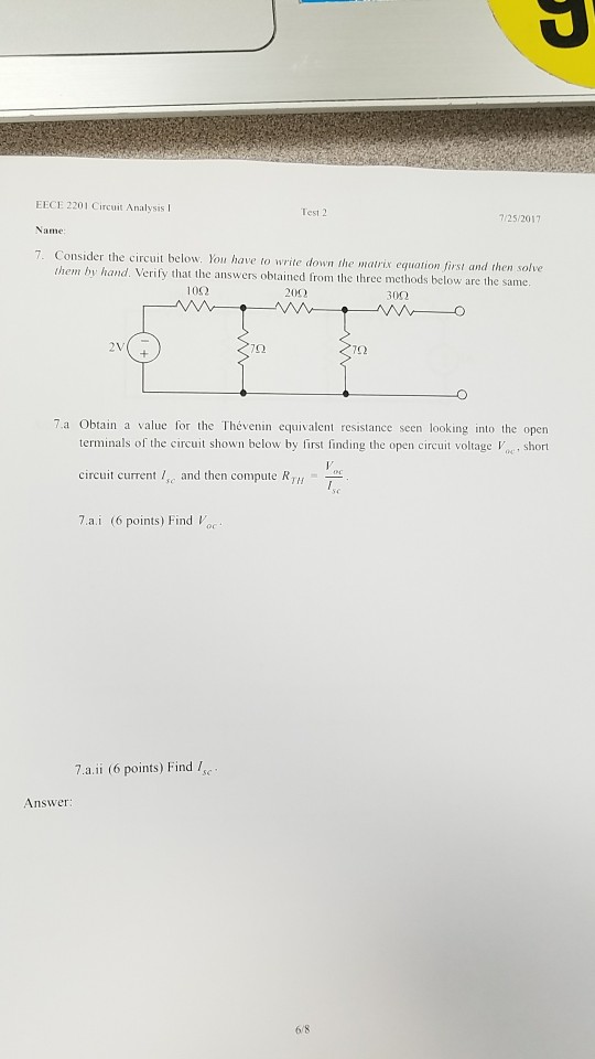 Solved EECE 2201 Circuit Analysis I Name 7/25/2017 5. ( 10 | Chegg.com