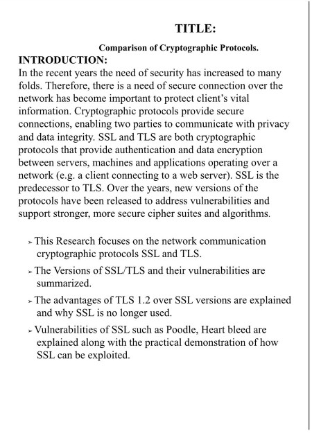 Solved TITLE: Comparison of Cryptographic Protocols. | Chegg.com