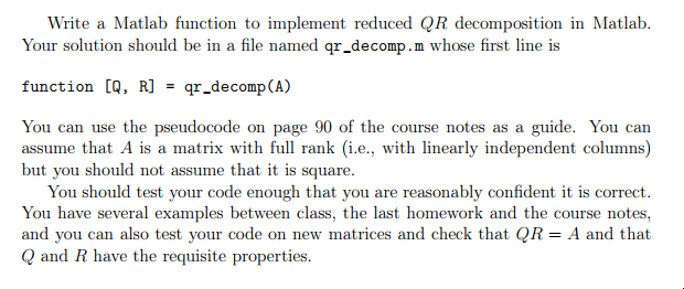 Solved Write A Matlab Function To Implement Reduced Qr 0420