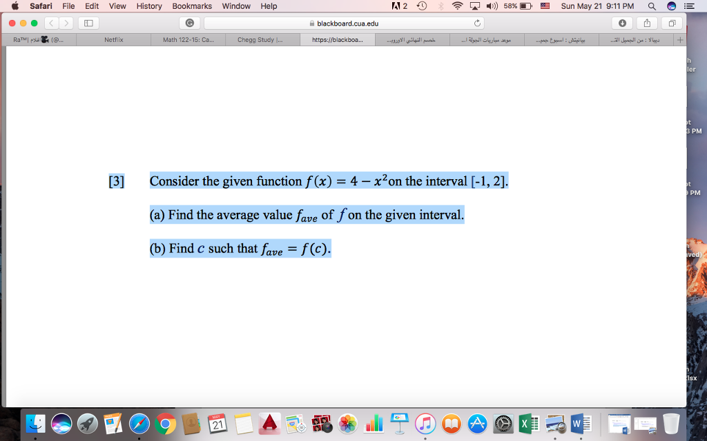 Solved Consider the given function f(x) = 4 - x^2 on the | Chegg.com